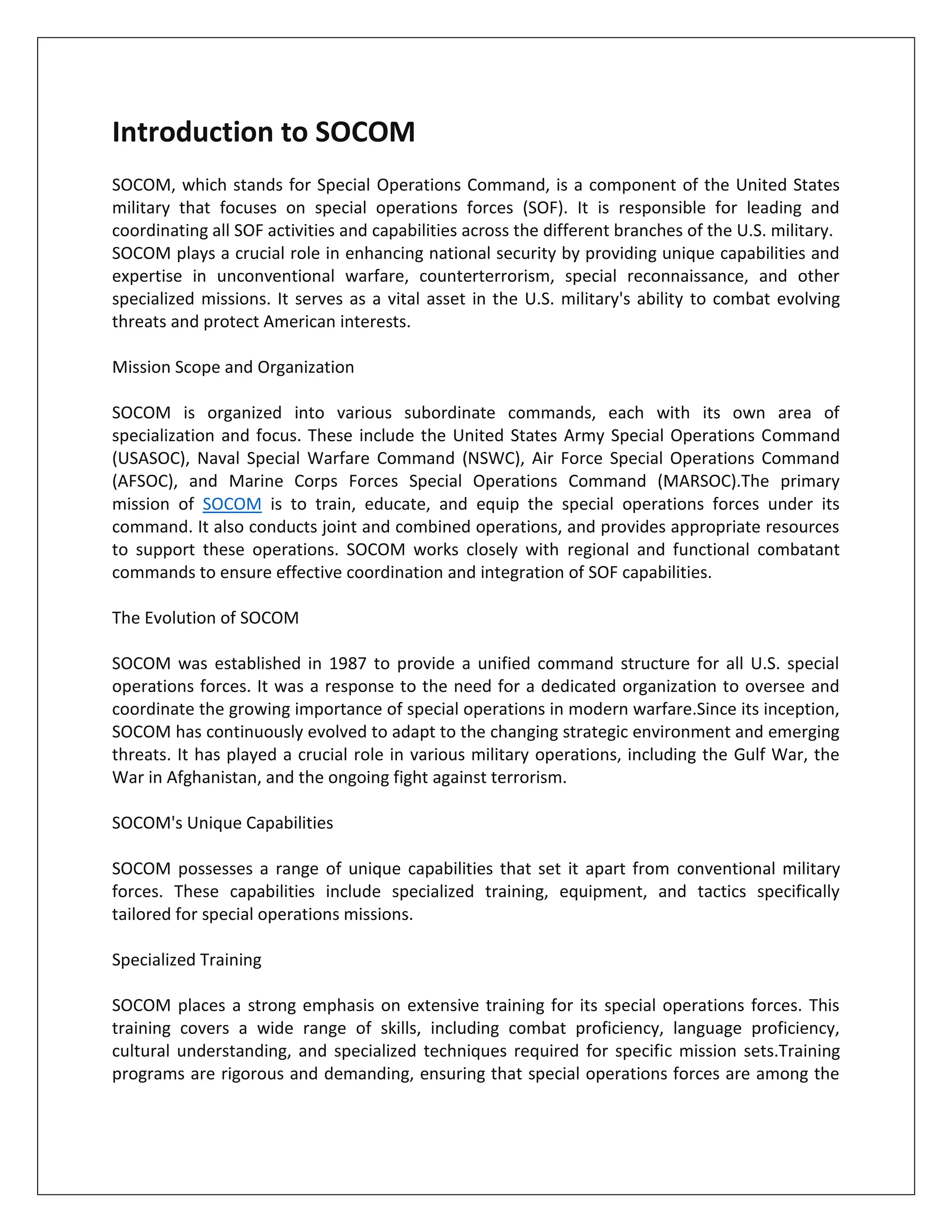 Introduction to SOCOM | PDF