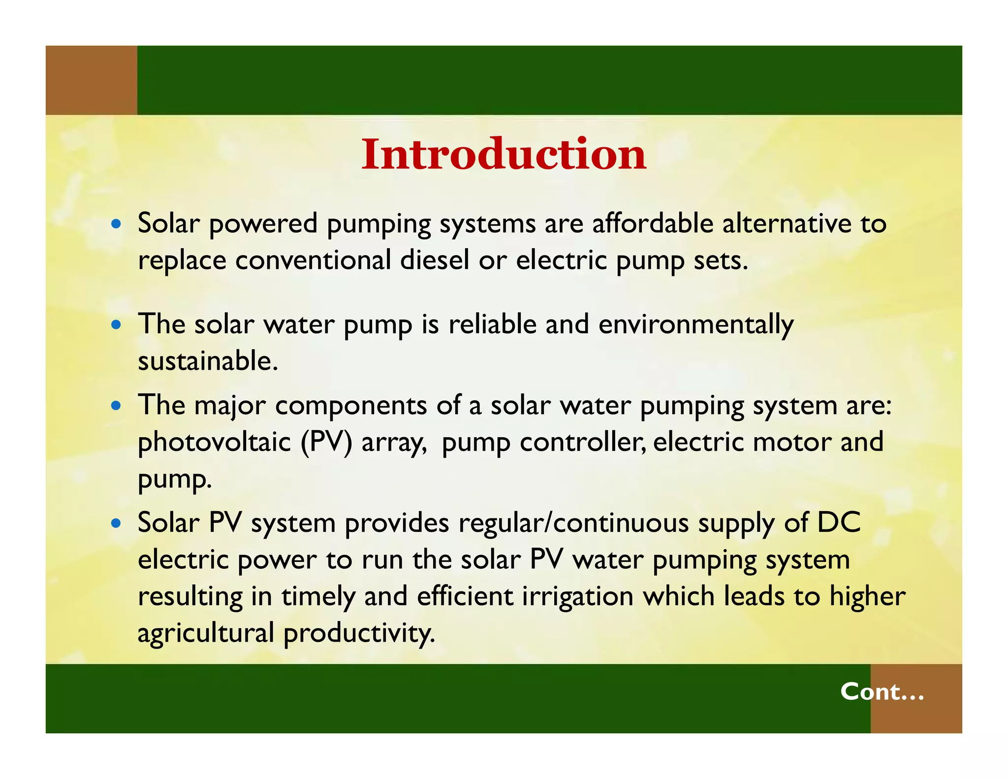 Introduction to solar water pumping | PDF