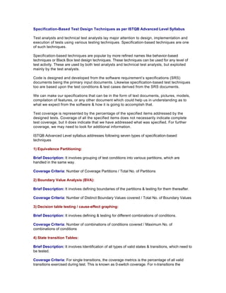 Introduction to specification based test design techniques | DOC