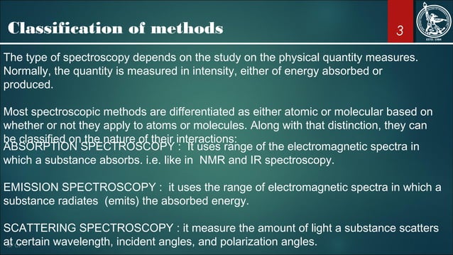 INTRODUCTION TO VARIOUS SPECTROSCOPY TECHNIQUES