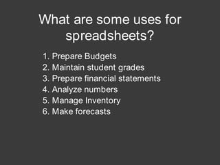 Introduction to spreadsheets | PDF