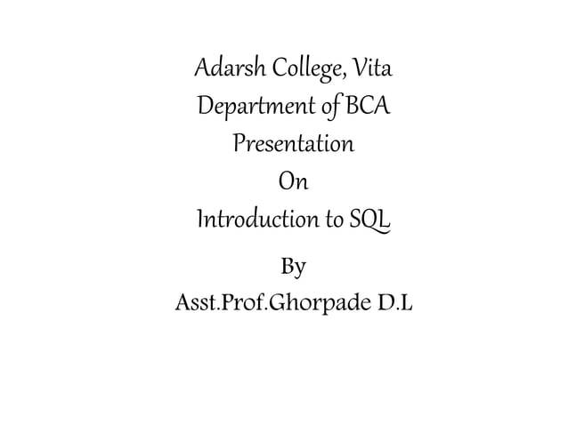 Introduction To Sql Ppt