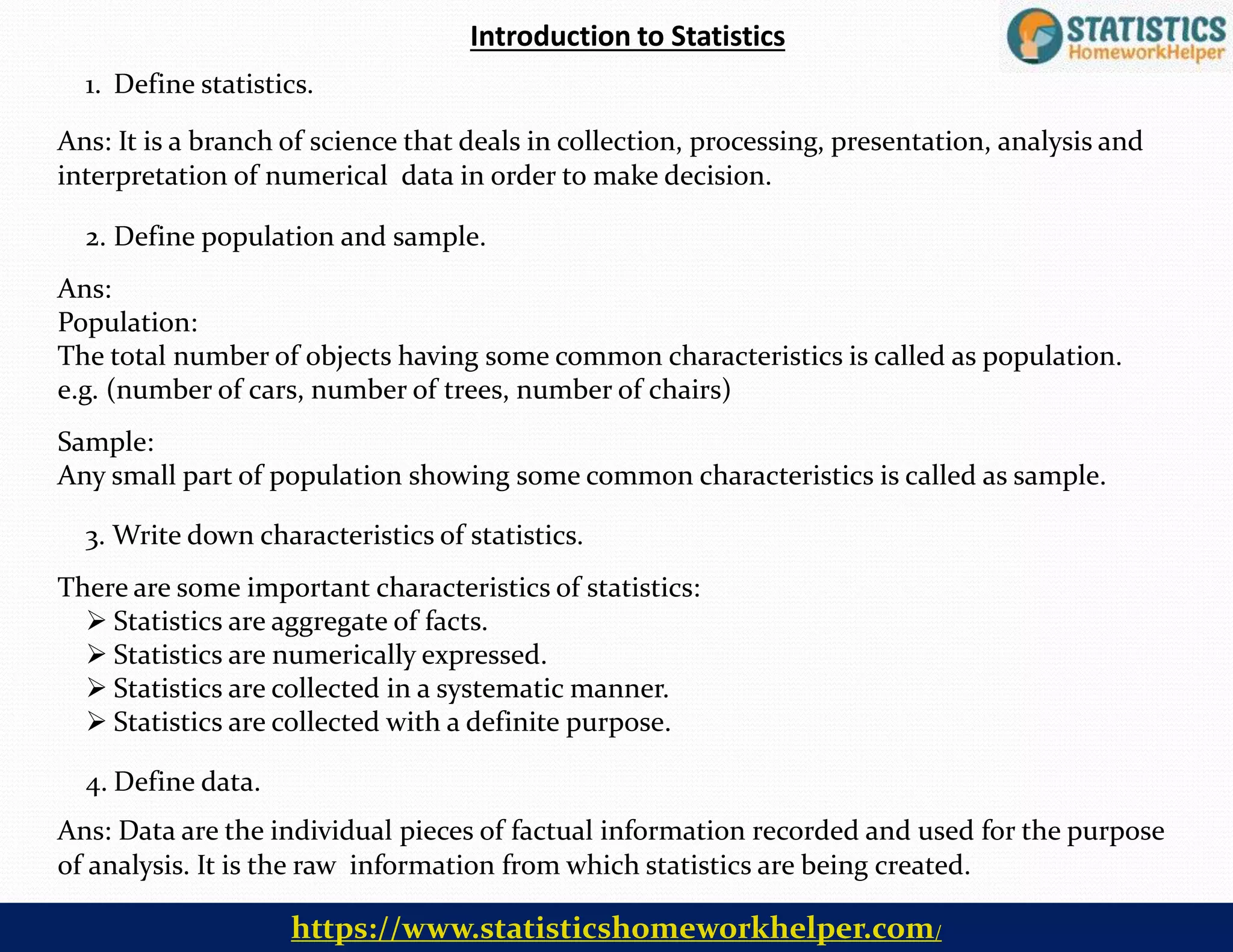 Introduction to Statistics | PPT