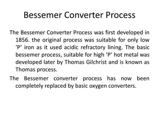 Introduction to steel making processes | PPTX