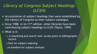 Introduction to subject cataloguing | PPTX | Search | Internet
