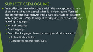 Introduction to subject cataloguing | PPTX | Search | Internet