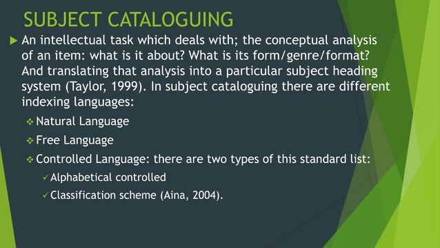 Introduction to subject cataloguing | PPTX | Search | Internet