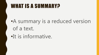 Introduction to summaries | PPT