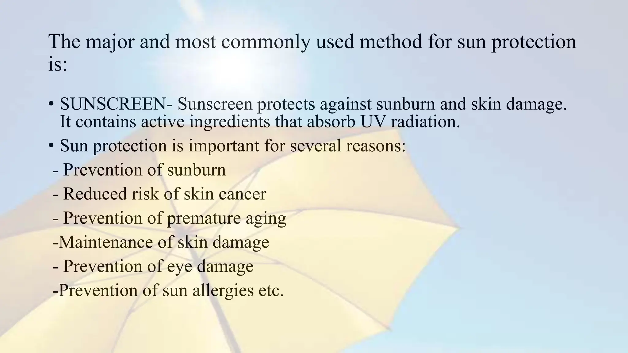 Introduction to sun protection, classification of sunscreens and SPF | PPTX