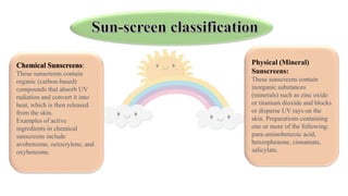 Introduction to sun protection, classification of sunscreens and SPF | PPTX