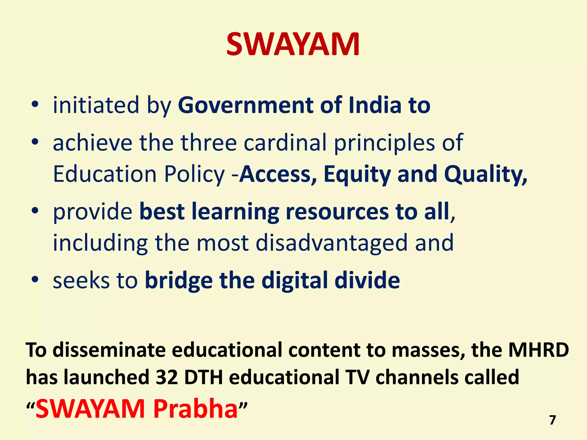 Introduction to SWAYAM MOOCs | PPTX