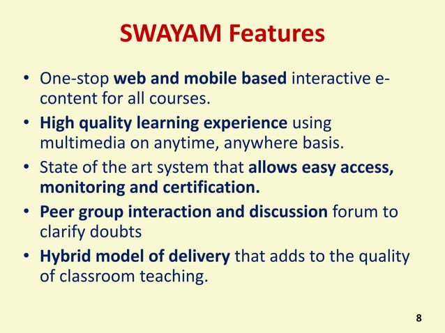 Introduction to SWAYAM MOOCs | PPTX | Educational Assessment | Education