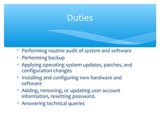 System Administration: Introduction to system administration | PPT