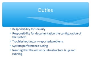 System Administration: Introduction to system administration | PPT