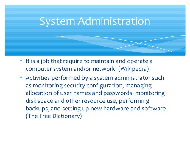 System Administration Introduction To System Administration 5003