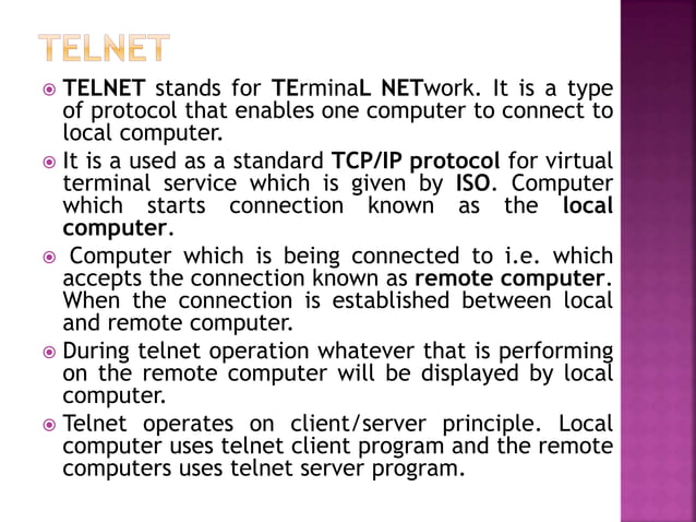 Introduction to telnet | PPTX | Email | Internet