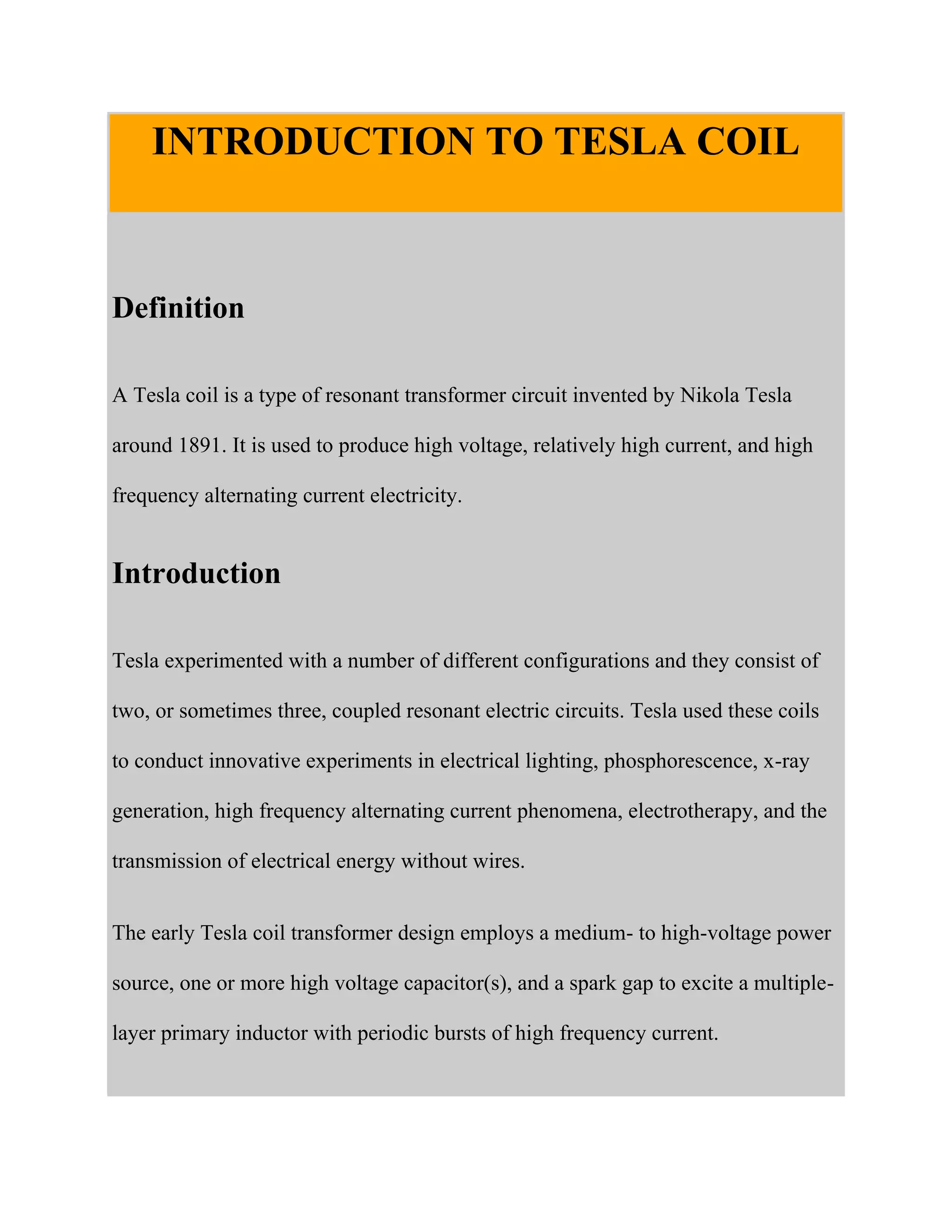 Introduction to tesla_coil | PDF