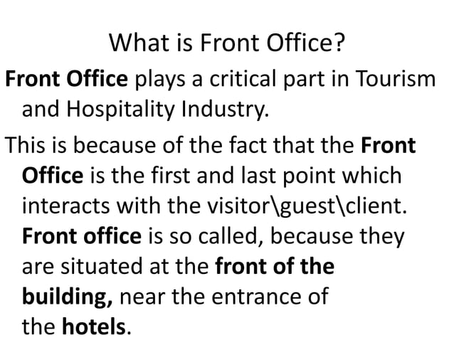 Introduction to the front office- (detailed ) | PPTX