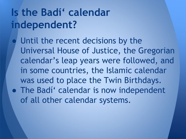 Introduction to the Badí‘ Calendar | PPT