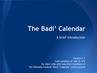 Introduction to the Badí‘ Calendar | PPT