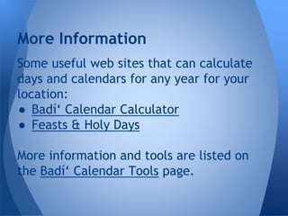Introduction to the Badí‘ Calendar | PPT