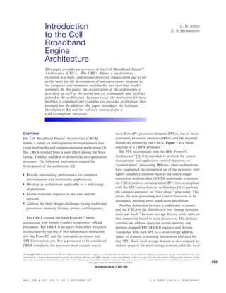 IBM: Introduction to the Cell Broadband Engine Architecture | PDF