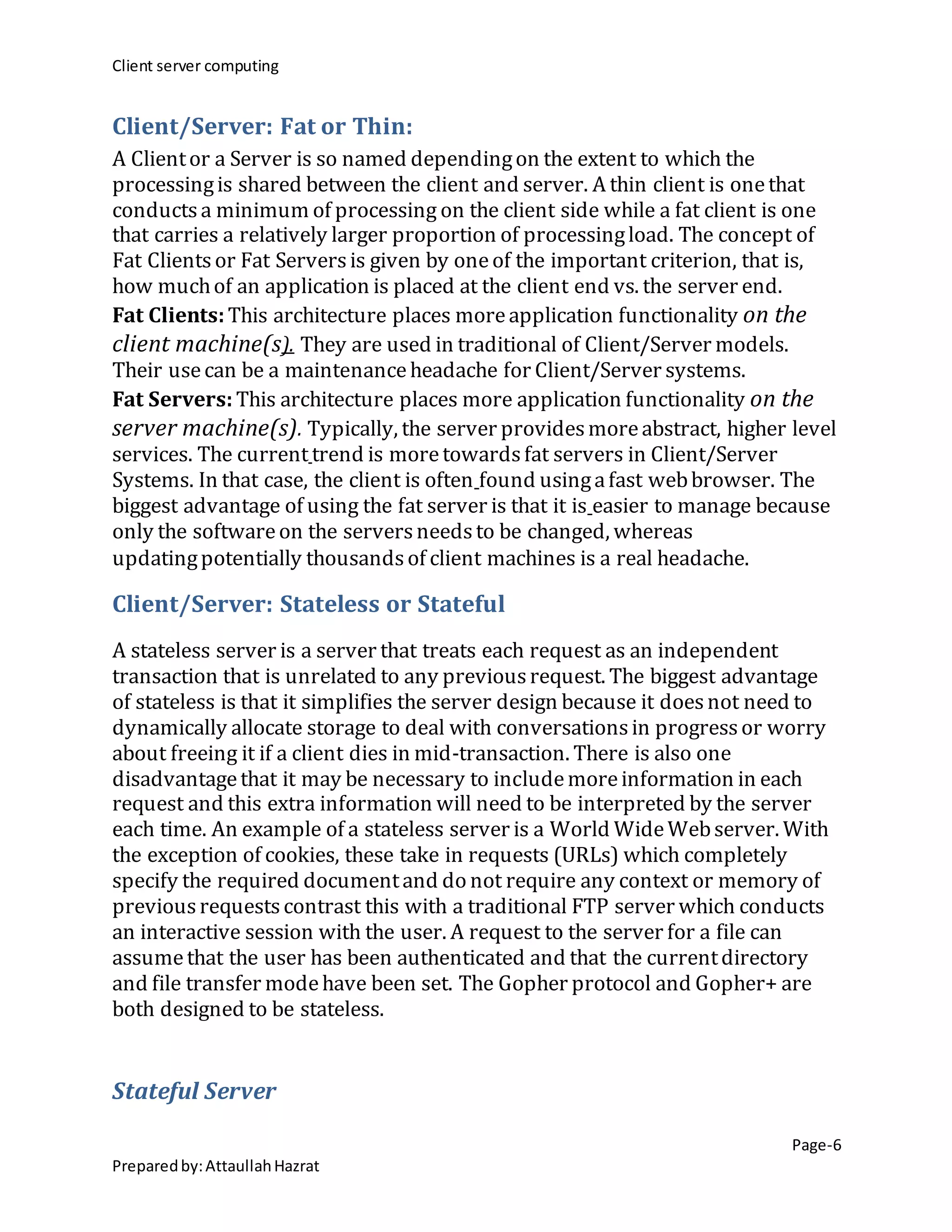 Introduction to the client server computing By Attaullah Hazrat | DOCX