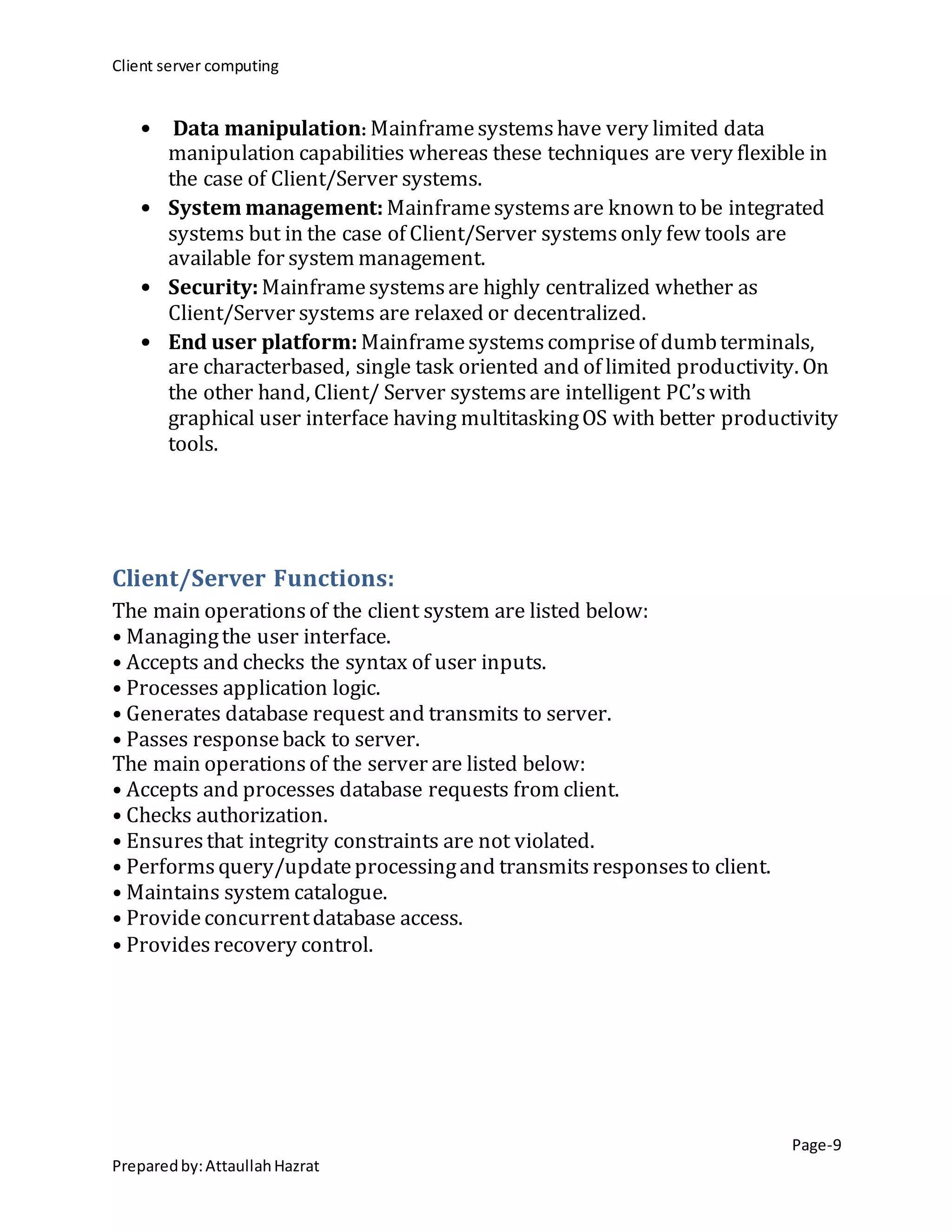 Introduction to the client server computing By Attaullah Hazrat | DOCX