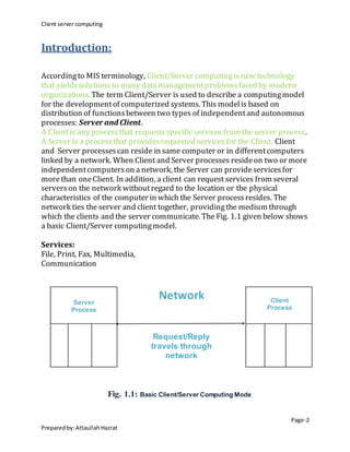 Introduction to the client server computing By Attaullah Hazrat | DOCX