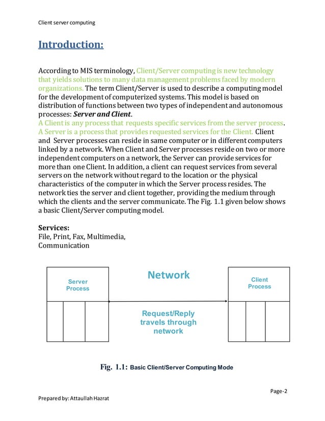 Introduction to the client server computing By Attaullah Hazrat | DOCX