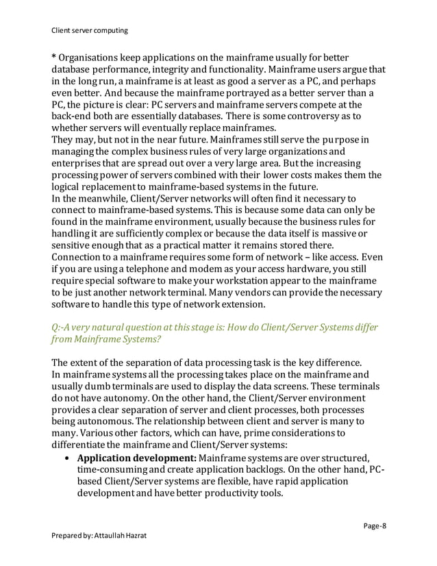 Introduction to the client server computing By Attaullah Hazrat | DOCX