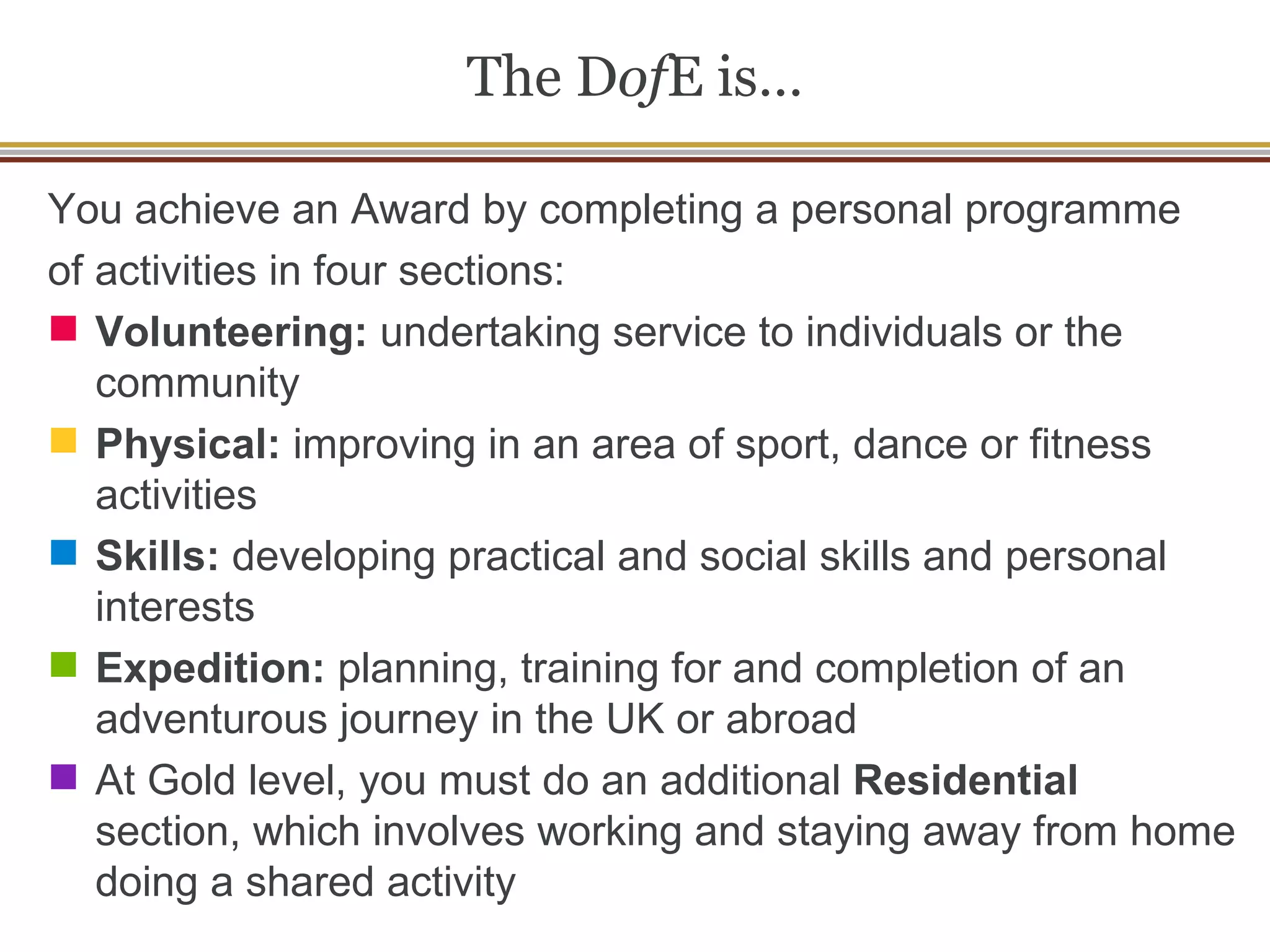 Introduction to the DofE at Meridian Scchool | PPT