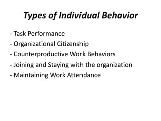 Introduction to the field of organizational behavior | PPT