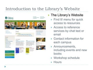 Introduction to the Library's Website | PPTX