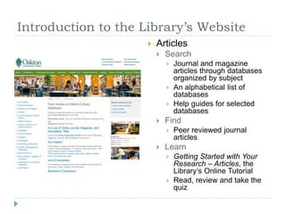 Introduction to the Library's Website | PPTX