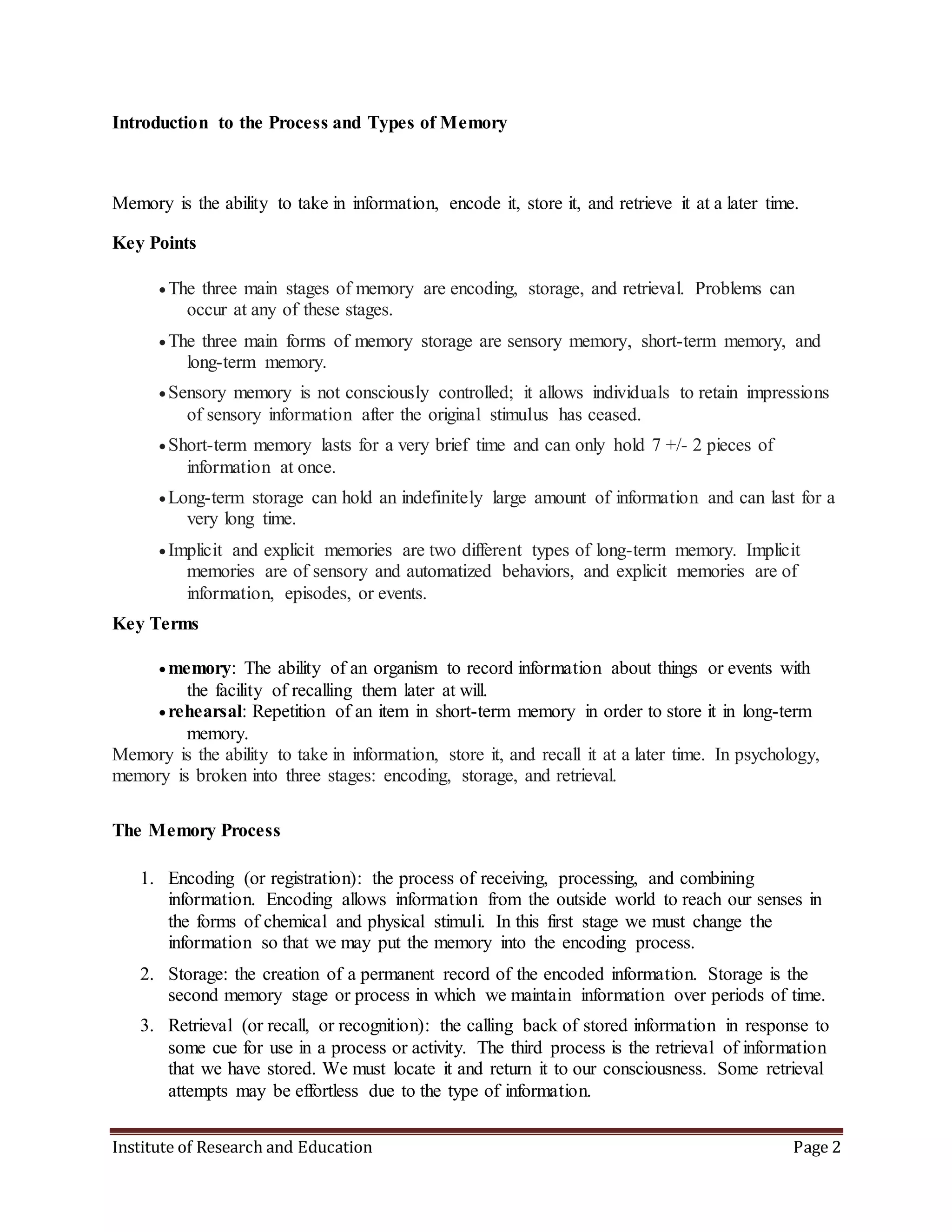 Introduction to the process and types of memory | DOCX