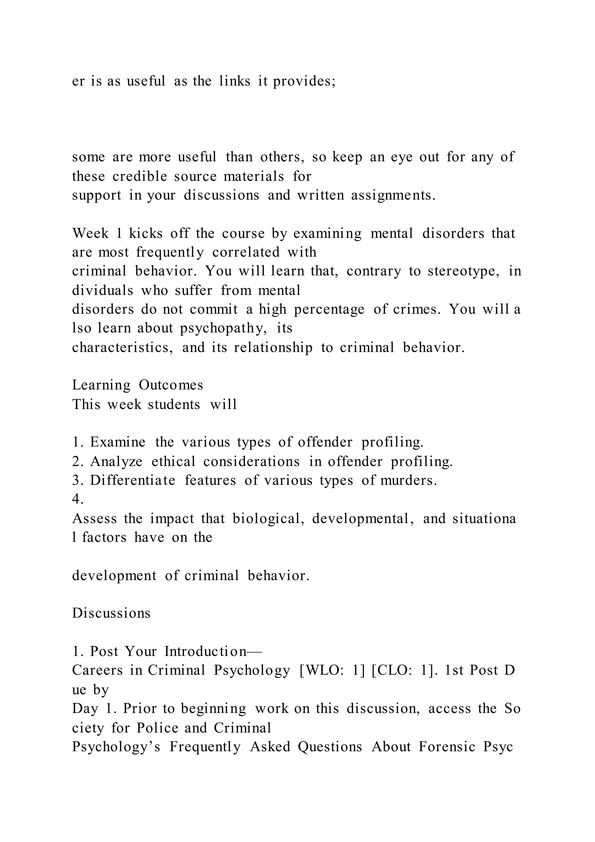 Introduction to the Psychology of Criminal Behavior prov | DOCX