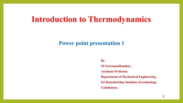 Introduction to thermodynamics | PPTX