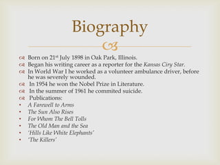 Introduction to the short story Example: Hemingway’s The Killers | PPT