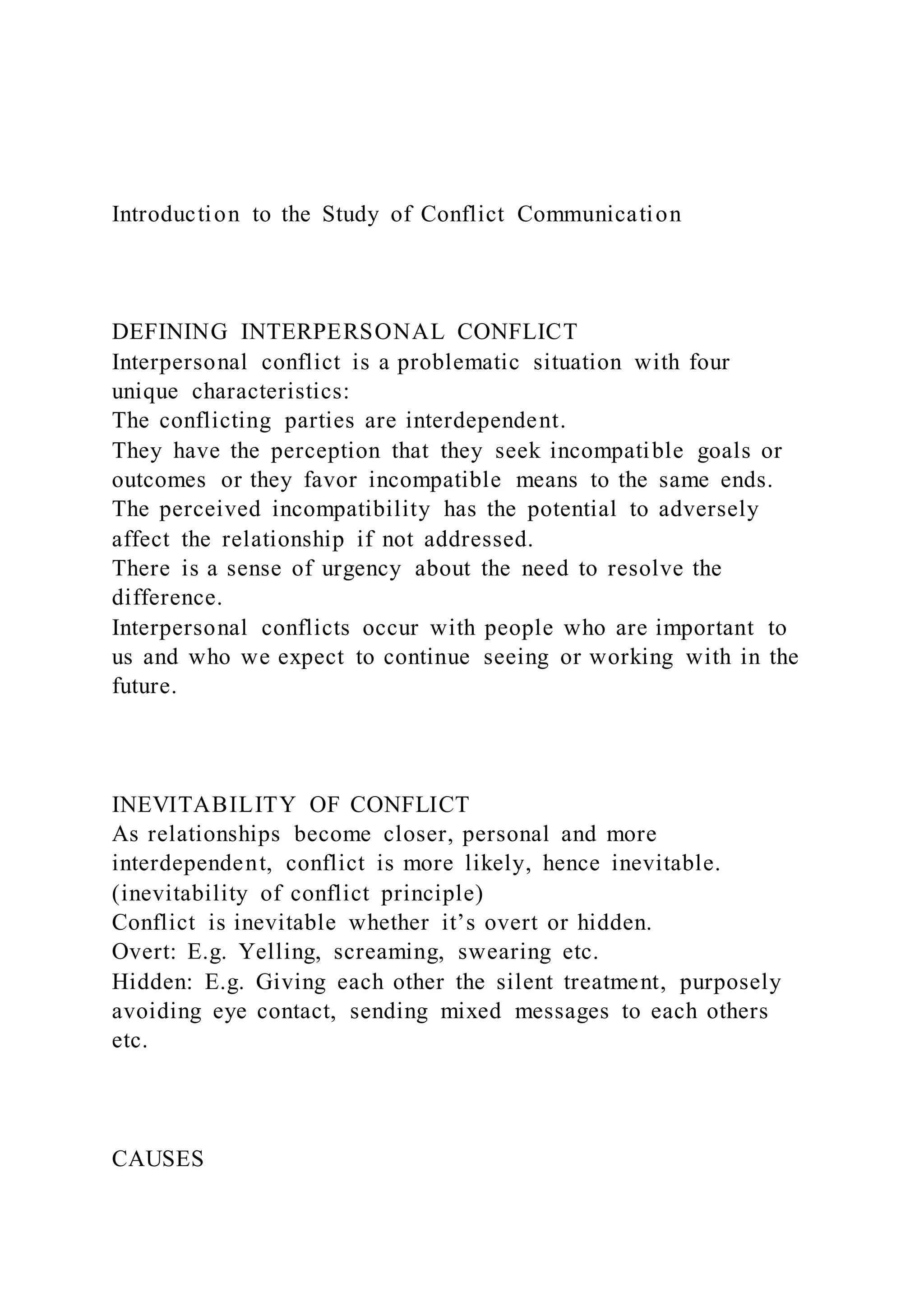 Introduction to the Study of Conflict CommunicationDEFIN | DOCX