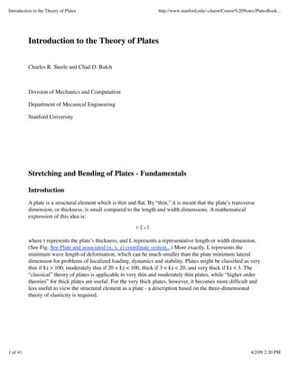 Introduction to the theory of plates | PDF