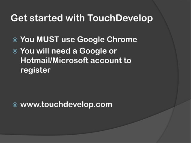 Introduction to touch develop | PPTX