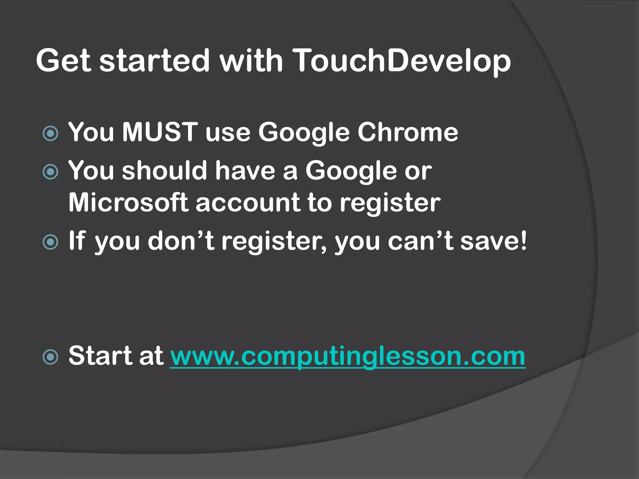Introduction to touch develop | PPTX