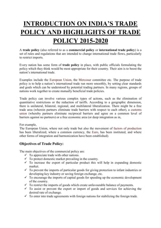 Introduction to trade policy and highlights of india trade policy of ...