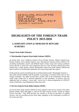 Introduction to trade policy and highlights of india trade policy of ...