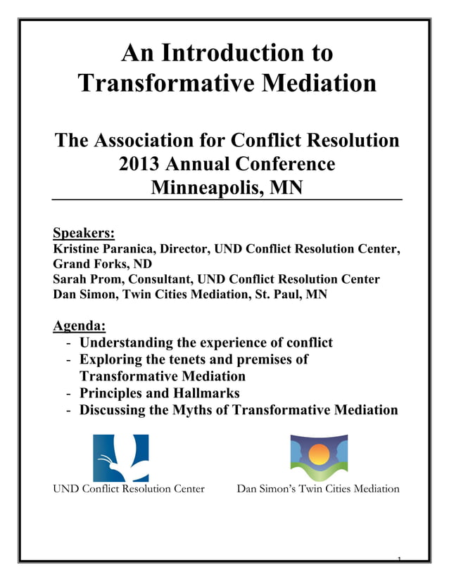 Introduction to transformative mediation | PDF | War and Conflicts