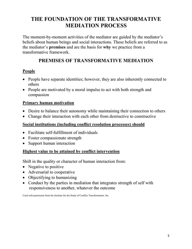 Introduction to transformative mediation | PDF | War and Conflicts