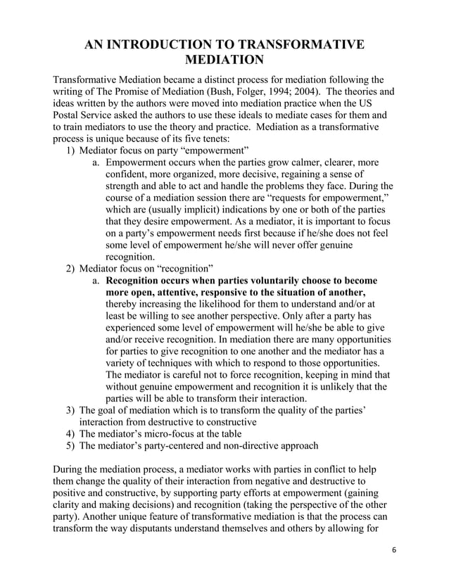Introduction to transformative mediation | PDF | War and Conflicts