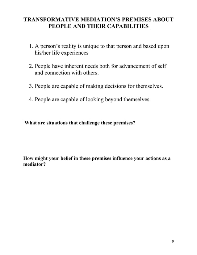Introduction to transformative mediation | PDF | War and Conflicts