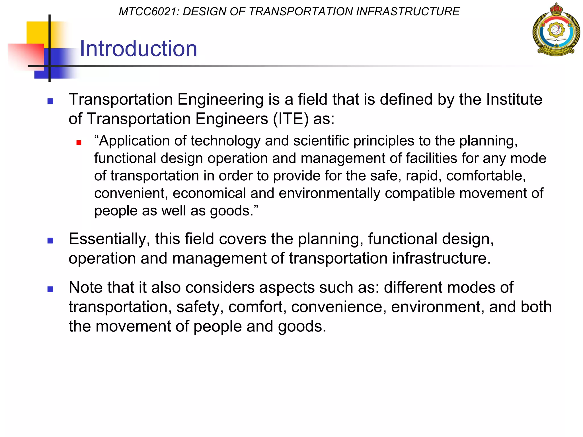 Introduction to transportation engineering | PDF